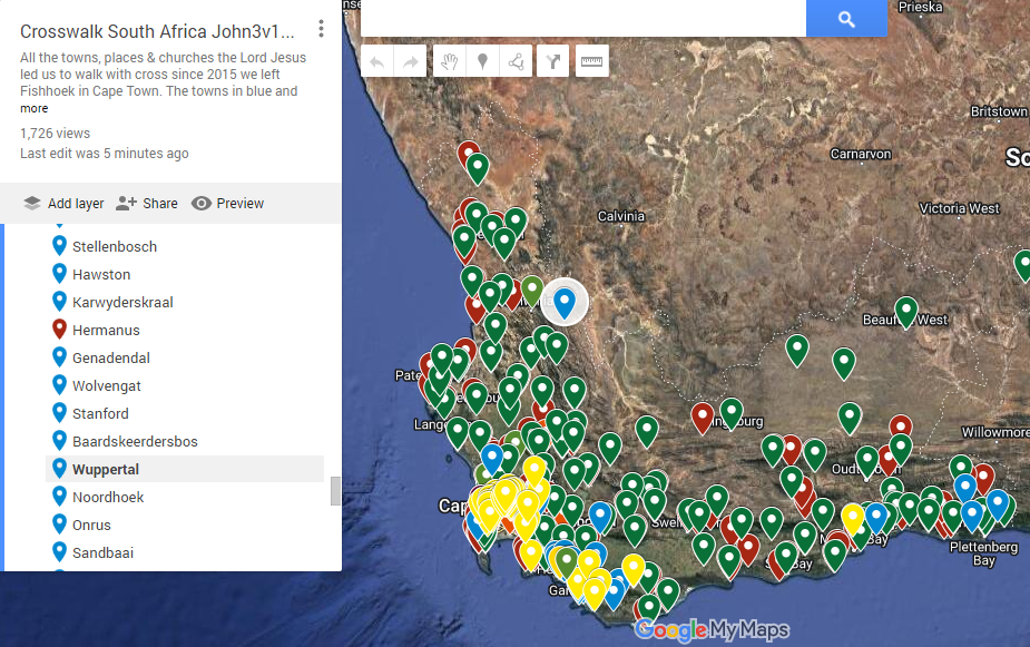 Google Map of Towns we Visited With Cross
